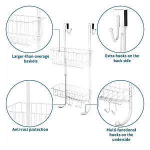 smartpeas Hanging Shower Shelf In White – 3 X Shower Shelf Levels – 85,5 X 30 X 11 Cm – Stainless Steel – Shower Caddy With No Drilling Required + 2 Stainless Steel Adhesive Hooks!