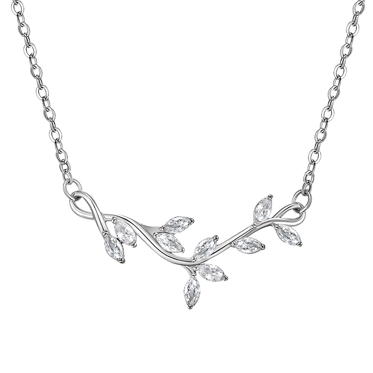 SWEETV Crystal Wedding Bridal Necklace for Brides, Cubic Zirconia Dainty Vine Pendant Necklace for Women, Bridesmaid Gift