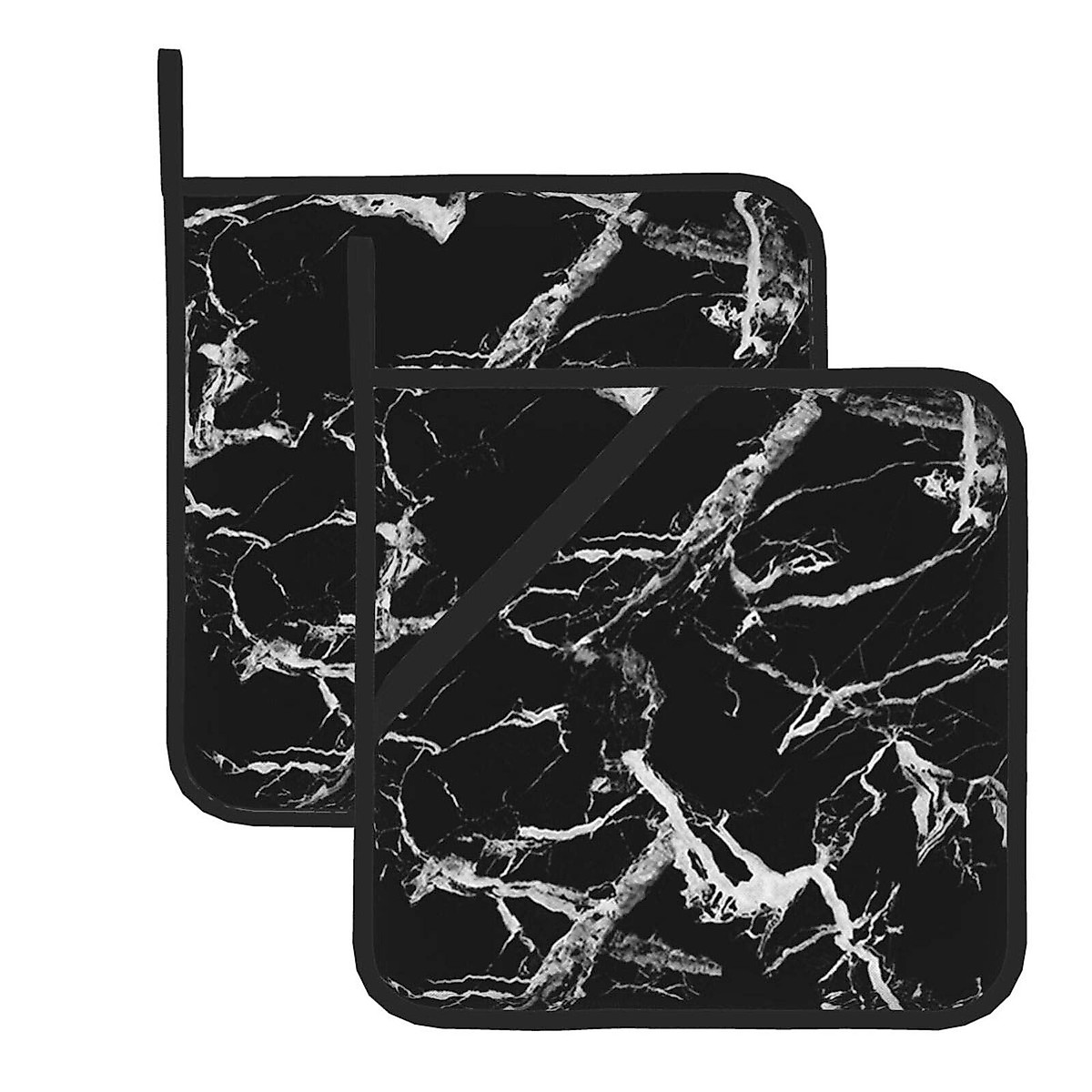 Stripe Marble Black and White Pot Holders Set of 2 Heat Resistant Hot Pot Holder Pads Kitchen Potholder for Cooking and Baking