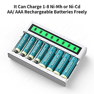 Deleepow Rechargeable AAA Batteries Ni-MH 1100mAh Triple A Batteries 8 Pack with AA AAA Individual Rechargeable Battery Charger 8-Bay