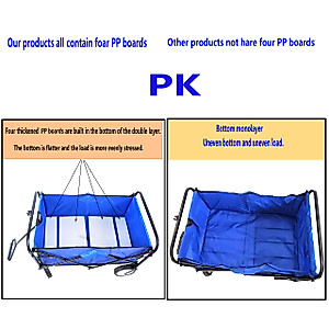 Versatile Folding Beach Wagon Cart with Wheels, Cargo Net, and Straps - Heavy Duty, Collapsible, Portable Utility Cart for Shopping, Camping, Gardening, and More (1, Blue + Steel)