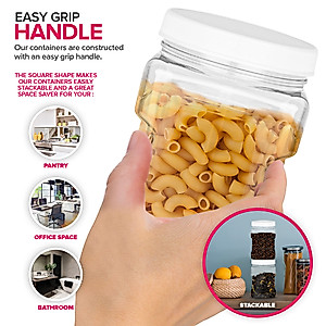 Stock Your Home Plastic Storage Jars (6 Pack) - 32 Oz Square Plastic Canisters with Lids - Shatterproof Plastic Storage Jars with Lids - Reusable Wide Mouth Clear Plastic Containers with Lids