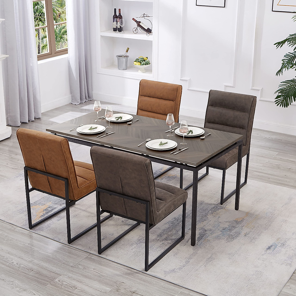 Ball & Cast Modern Kitchen Dining Chairs Upholstered Faux Leather Chairs with Metal Frame, Set of 2, Grey