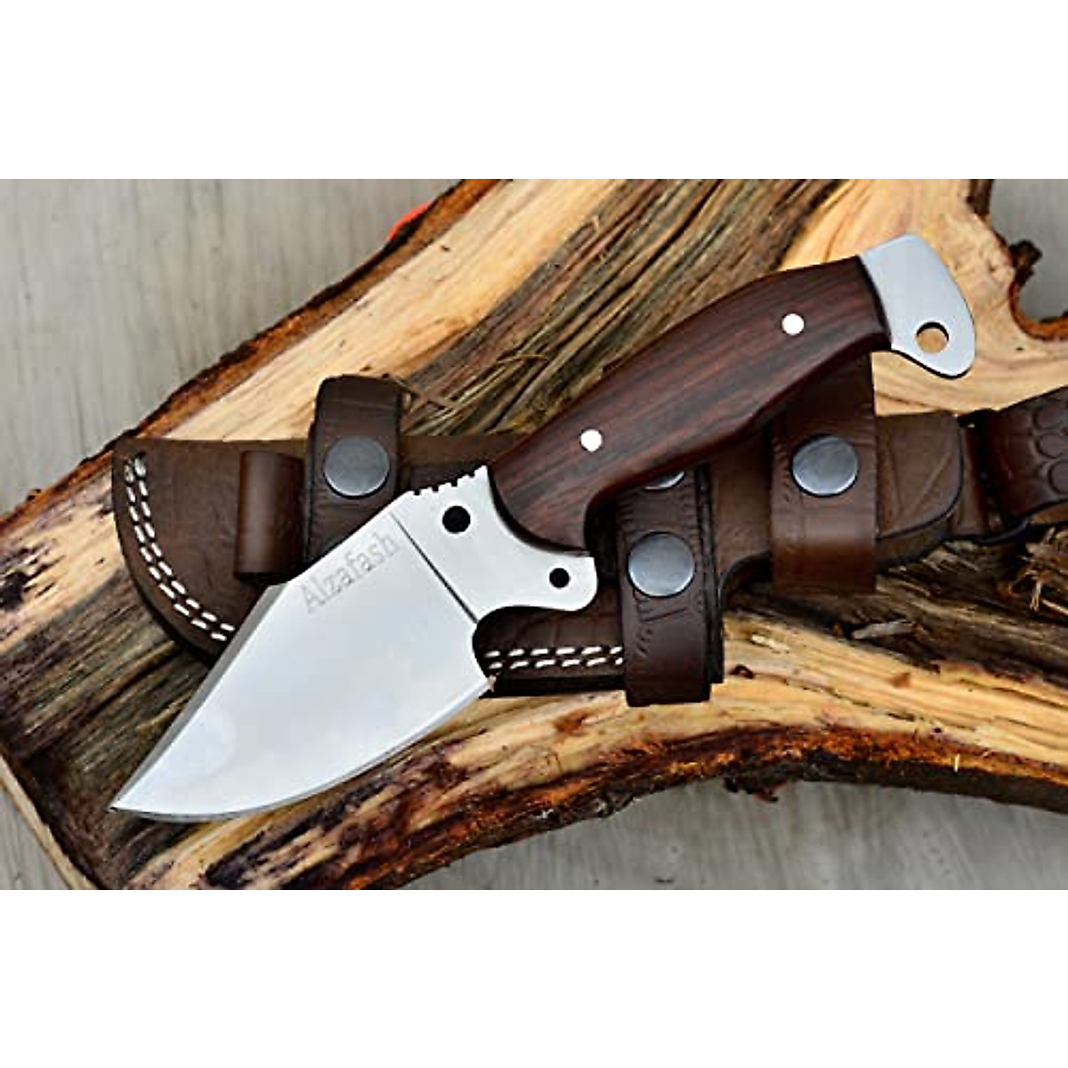 ALZAFASH Horizontal Carry Knife, Tracker Knife with Sheath, Hunting Knife with 1095 Carbon Steel Blade, Camping Knife, Hiking Knife