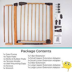 Toddleroo by North States Woodcraft Steel Baby Gate: Self-Closing Child Gate with Hold-Open Feature. Pressure Mounted Baby Gate with Door, Fits Openings 29.75” to 40.5” Wide. (30" Tall, Brown)