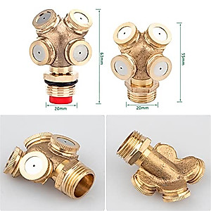 5Pack 4-Hole Brass Misting Nozzles 1/2 Inch BSPF Garden Misting Nozzle Brass Replacement Nozzle Heads, Low Ressure Mist Water Spray Sprinkler With Filter Mesh For Patio Lawn, Dust Control