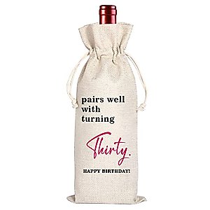 Maydvdv 30th Birthday Gift|Thirty Year Birthday Wine Bag|Personalized Wine Bag|30th Birthday Party Favors|Party Decor Wine Bag|Pairs Well With Turning Thirty Wine Bag(11MA03)