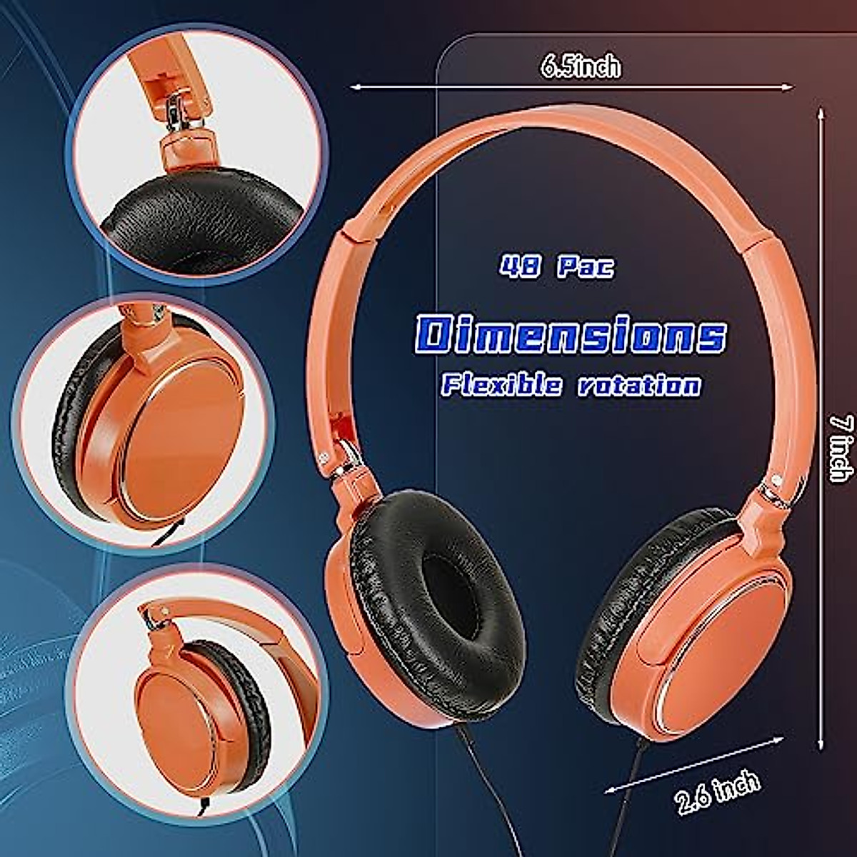 48 Pack Classroom Headphones Bulk Students Headphones with Microphone Kids Earphones for School, Adjustable over Ear Headphones Set Earbuds Wire Headphones for School Students Kids (Multi Colors)