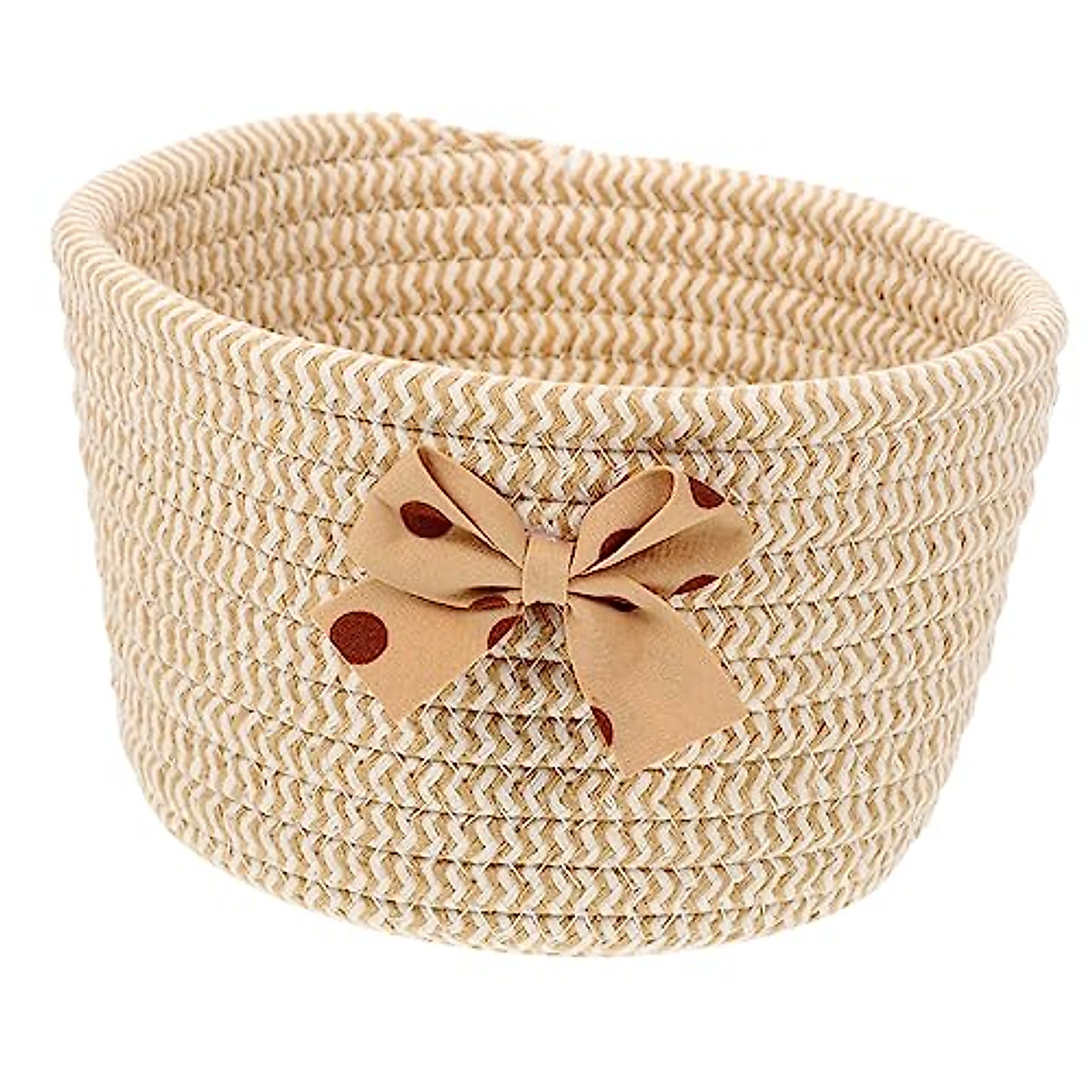 Cotton Rope Storage Basket Baby Keys Woven Storage Basket Table Top Decor Decorations for Shelves Foldable Basket Desktop Storage Basket Small Round Basket Manual Khaki Fabric