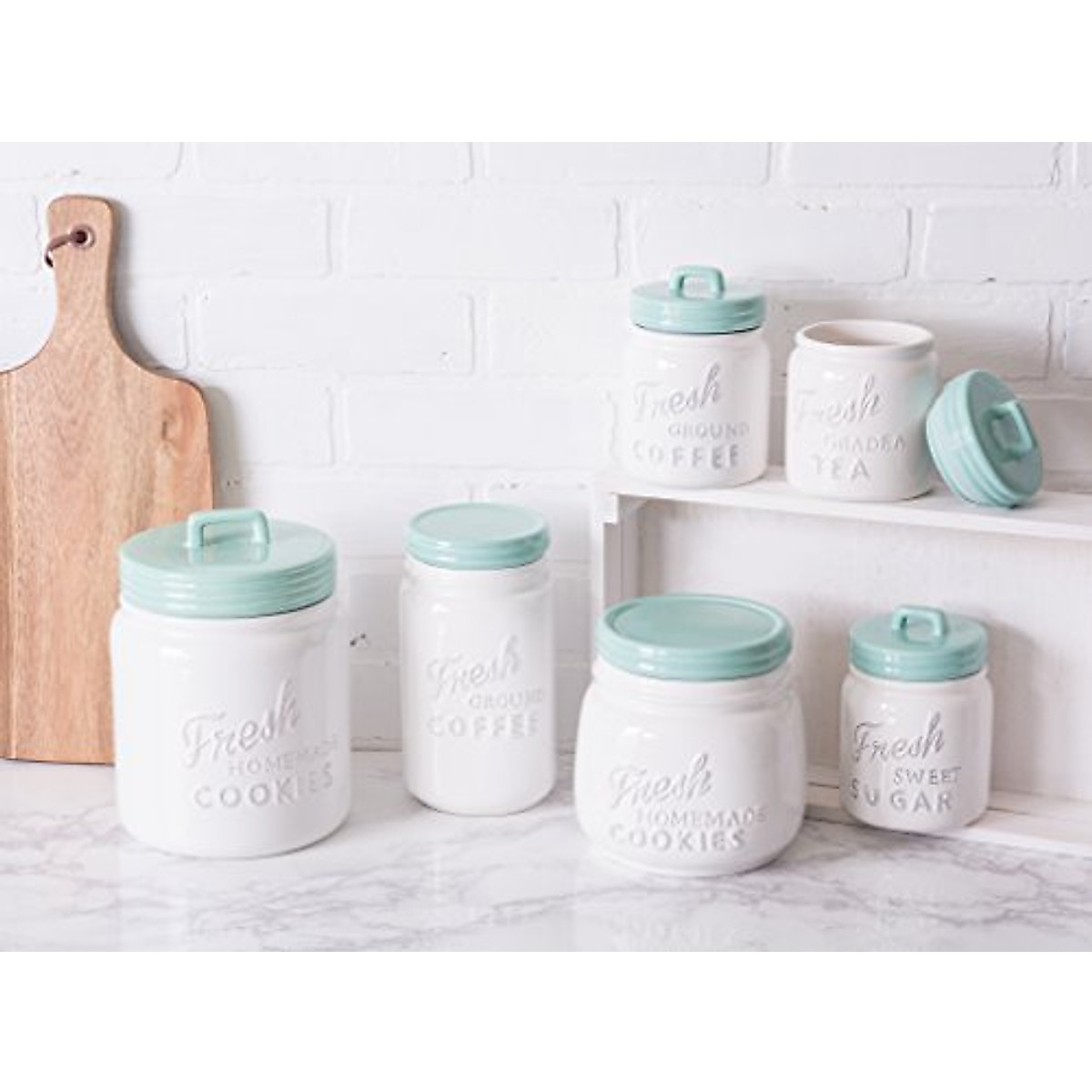 DII Kitchen Accessories Collection Ceramics, Jar Canister Set, Aqua, 3