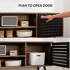 Retro TV Stand for TV up to 55 Inch, TV Console Table & Entertainment Center Mid Century Modern TV Stand with Adjustable Shelf for Living Room, Pop Up Door TV Cabinet Holds up to 110 lbs, FMRTS02B1