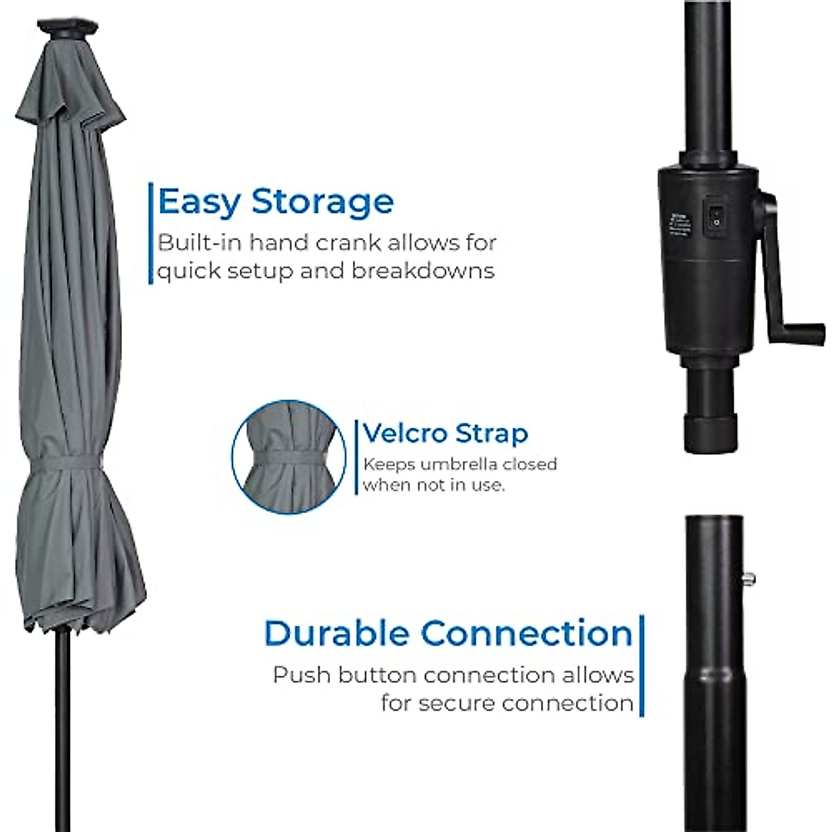 Sun-Ray 9'x7' Rectangular Solar Lighted Umbrella - Grey