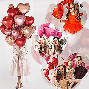 Golray 24pcs Heart Foil Balloons Love Red Pink Gold Rose 18 Inch Mylar Balloon for Valentine Day Decorations Backdrop Balloons Wall Romantic Night Proposal Wedding Anniversary Valentine Party Decor