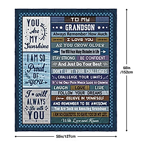 Grandson Gifts from Grandma, Grandson Blankets 60"x50", Adult Grandson Birthday Gifts from Grandparents, Grown Grandson Gifts Ideas for Graduation, Fathers Day, Christmas, To My Grandson Throw Blanket