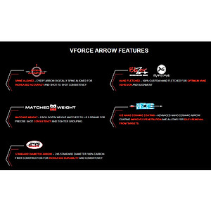 Victory Archery VForce Gamer Arrows with Blazer Vanes (Pack of 6), Black, 350