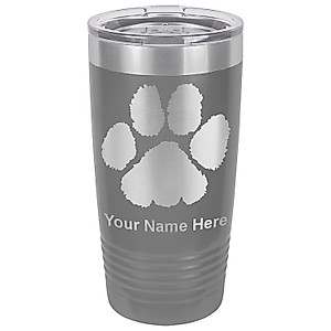 LaserGram 20oz Vacuum Insulated Tumbler Mug, Paw Print, Personalized Engraving Included (Gray)