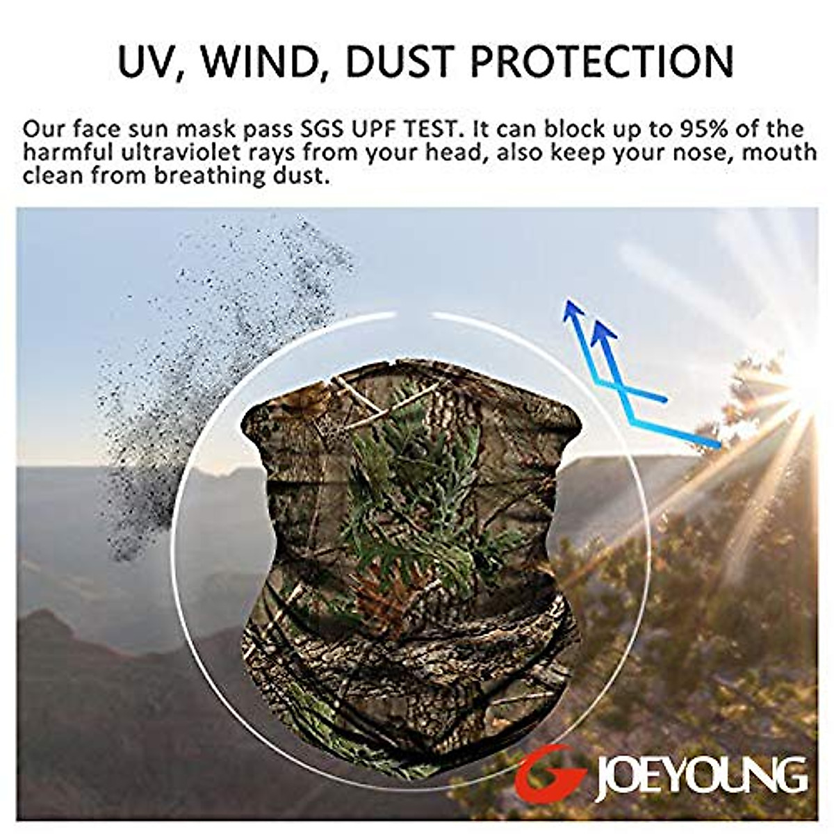 JOEYOUNG 3D Face Sun Mask, Neck Gaiter, Headwear, Magic Scarf, Balaclava, Bandana, Face Mask, Hunting, Running, Motorcycle