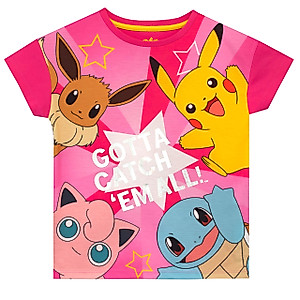 Pokemon Pajamas | Pikachu Pajamas For Girls | Eevee Girls Pajamas | Girls Pajama Set | Short Sleeve Girls' Sleepwear | 7 Multicolored