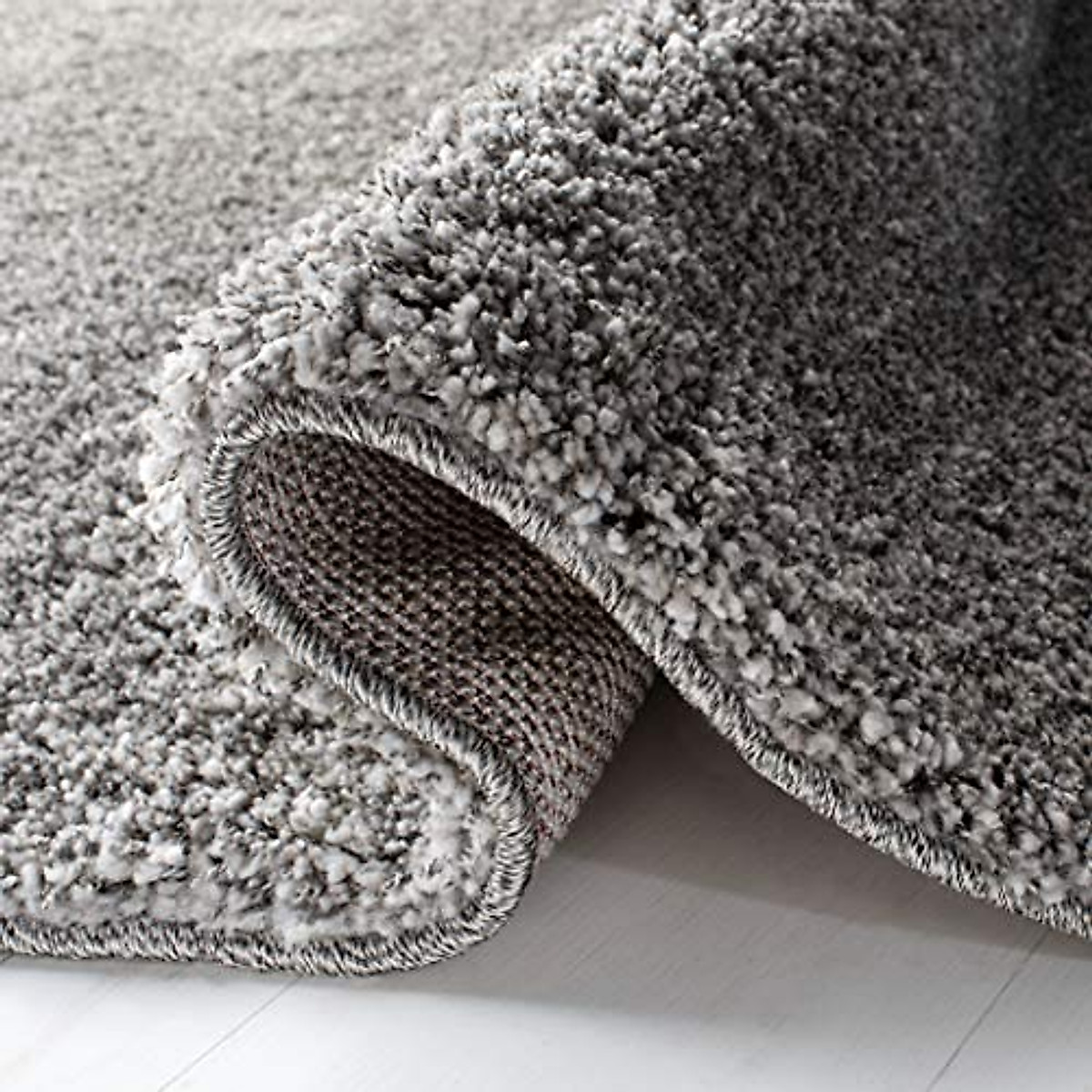 SAFAVIEH Santa Monica Shag Collection 6'7" x 9'6" Silver SGN725 Solid Non-Shedding Living Room Bedroom Dining Room Entryway Plush 2-inch Thick Area Rug