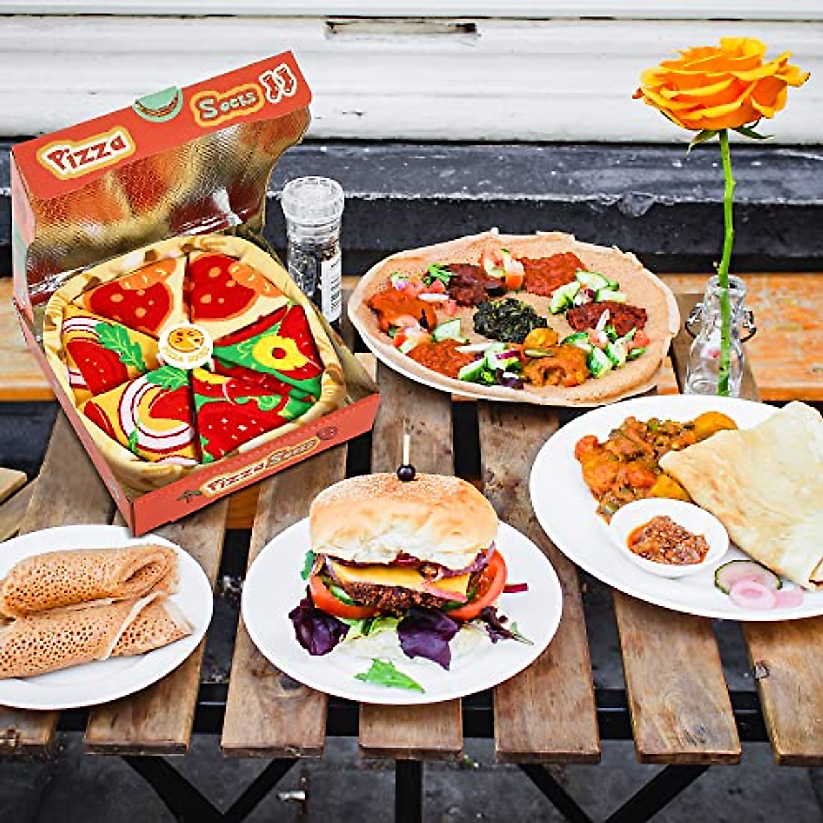 Funny Pizza Socks Box for Men Women Teen Boys - Funny Pizza Lovers Gifts Novelty Food Fun Funky Cool Crazy Silly Crew Socks-Valentines Day Birthday Gifts Ideas Christmas Stocking Stuffers (M,4 pairs)