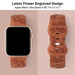 3 Pack Floral Engraved Silicone Bands Compatible with Apple Watch Band 38mm 40mm 41mm 42mm 44mm 45mm 49mm Women, Soft Sport Wildflower Strap for iWatch Ultra Series 9 8 SE 7 6 5 4 3 2 1