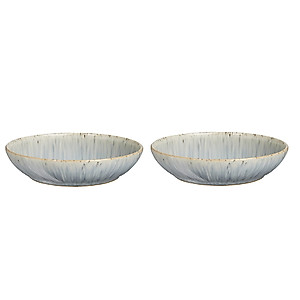 Denby - Halo Speckle Pasta Bowls Set of 2 - Grey, Neutral Patterned Dishwasher Microwave Safe Crockery 1050ml - Glazed Ceramic Stoneware Tableware - Chip & Crack Resistant