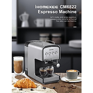 Ihomekee Espresso machine, CM6822 15 Bar Coffee Maker for Cappuccino and Latte Maker With Milk Frother, Removable Water Tank, Fast Heating Coffee Machine for Home, Office