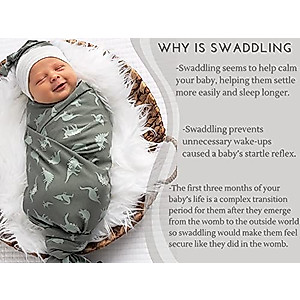 giggle angel Baby Boy Receiving Blanket Swaddle Blanket Newborn Wrap Sack Headband Set -Dinosaur Pattern