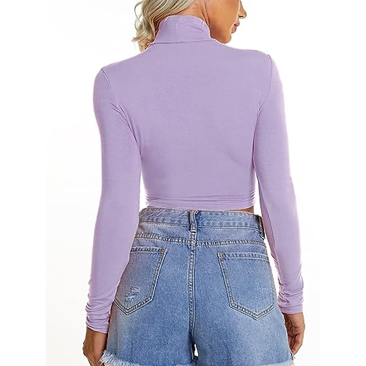 Laqeyko Women Trixie Tang Costume Top Light Purple Turtleneck Long Sleeve Crop Tops Halloween Shirts Lavender LA212-9-M