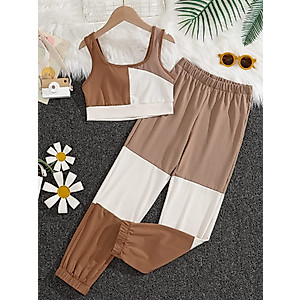 Milumia Girl's 3 Piece Outfits Colorblock Crop Tank Top and Sweatpants with Long Sleeve Hoodie Multicolor 11-12 Years