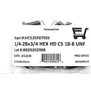 1/4-28x3/4 Stainless Steel Hex Cap Screws FT Hex Bolts 18-8 (UNF) FINE THREAD (25 pcs)