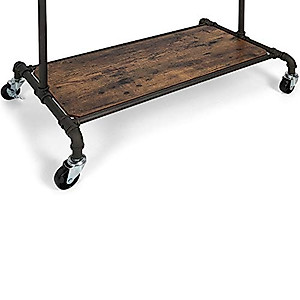 Real Home Innovations Modern Industrial Style Garment Rack with Wood Shelf, Satin Pewter