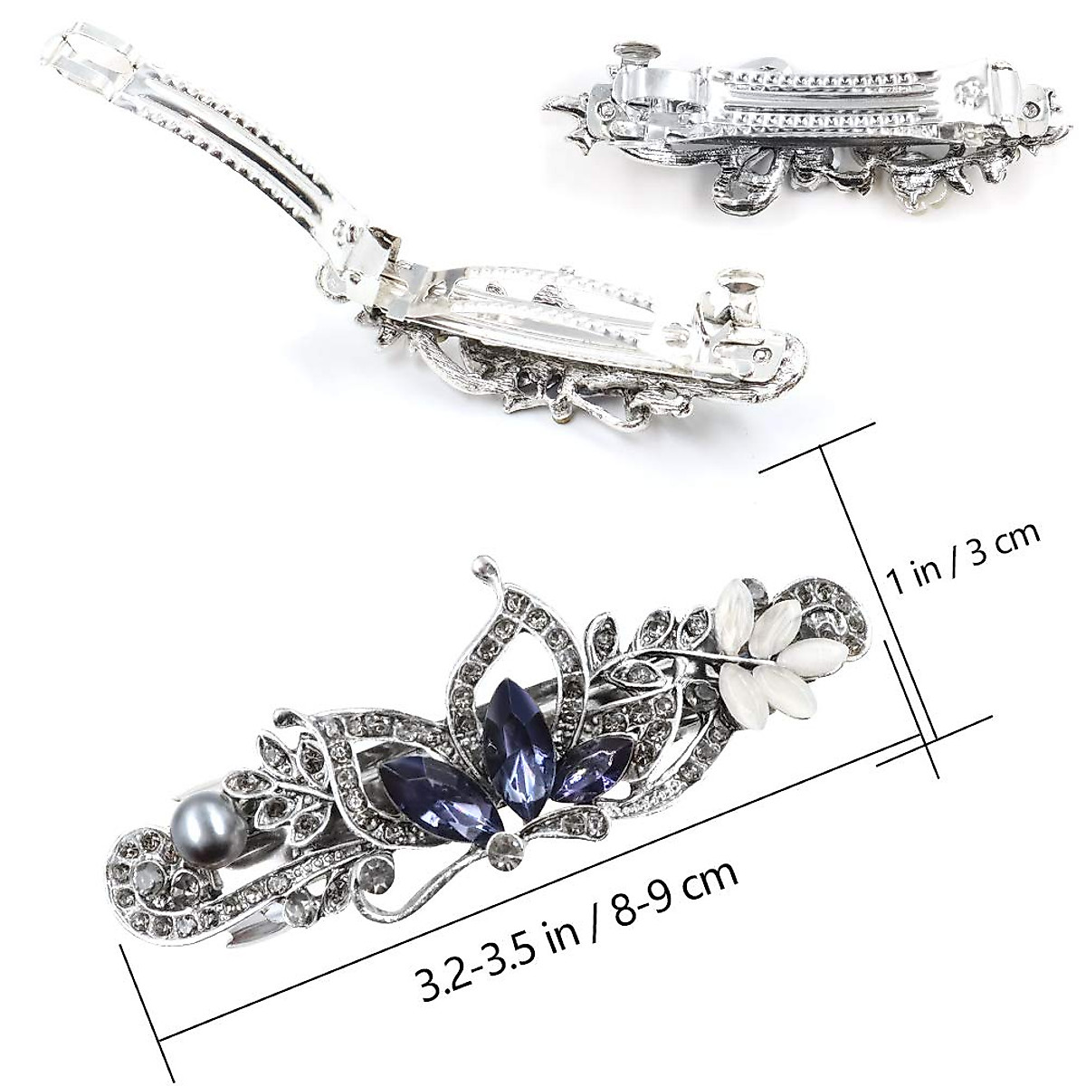 NODG Crystal Rhinestones Butterfly French Vintage Spring Flower Bridal Hair Clips - 3 Pieces Hair Barrettes and Clips for Women Girls