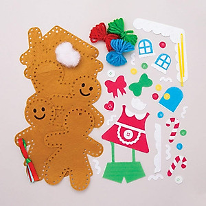 Baker Ross AT165 Gingerbread Ornament Sewing Kits - Pack Of 3, Christmas Arts And Crafts, Assorted