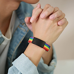 Mealguet Jewelry Personalized Nylon Strap Style ID Bracelet, Stainless Steel Adjustable Buckle Military Style Rainbow Color Identification Wristband, Customized ID Bracelet for Men Women