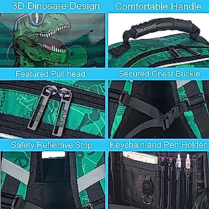 AGSDON 3PCS Dinosaur Backpack for Boys, 16" little Kids Preschool School Bookbag and Lunch Box