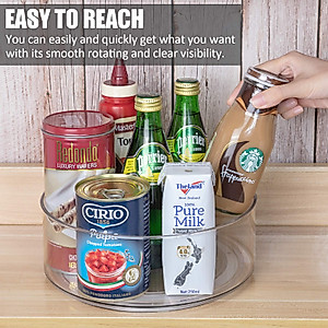 Lazy Susan - 2 Pack Round Plastic Clear Rotating Turntable Organization & Storage Container Bins for Cabinet, Pantry, Fridge, Countertop, Kitchen, Vanity - Spinning Organizer for Spices, Condiments