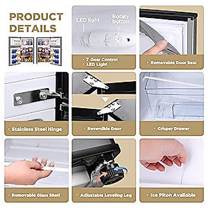 3.0 Cu.Ft Compact Refrigerator with 2 Doors, Mini Fridge with Freezer, 37dB Quiet, 7-Settings Mechanical Thermostat, LED Lights, Small Refrigerator for Bedroom Office, Dorm or Garage, Black