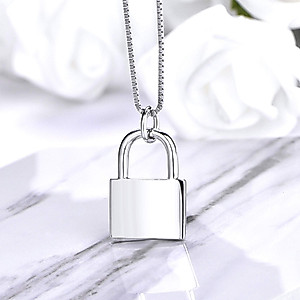 YL Women's Lock Necklace 925 Sterling Sliver Lock Pendant 18k White Gold Plated Jewelry