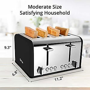 Gohyo 4 Slice Toaster 100% Stainless Steel with Wide Slots & Removable Crumb Tray for Bread & Bagels（4 Slice,Black）