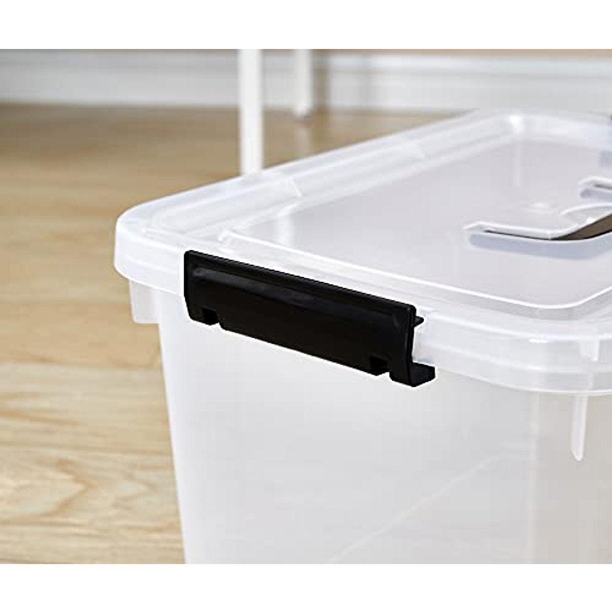 JUJIAJIA Clear Storage Latch Box 16 Quart, Plastic Organizing Box/Bin with Lid and Black Handles, 2-Pack