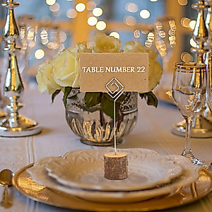 Rustic Wood Place Card Holders, 10 PACK Wooden Table Number Holder Stand Name Cards Photo Holders Memo Holders for Wedding Party Sign Food Cards Label