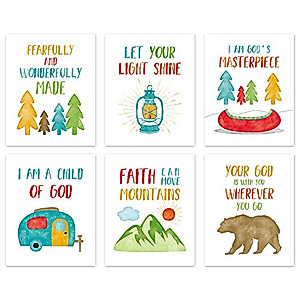 HLNIUC Colorful Bible Verse Canvas Posters ,Kids Inspirational Quotes Wall Art Set of 6(8”X10”,Unframed),Woodland Animals Art Print For Children’ s Classroom,Playroom Nursery Decor