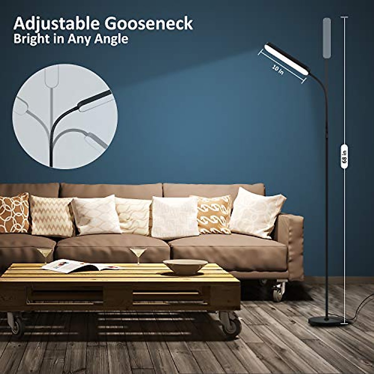 Wio-Mio Led Floor Lamp with 4 Color Temperature and Stepless Dimmer, Remote and Touch Control Floor Lamp, Adjustable Gooseneck Standing Lamp for Living Room