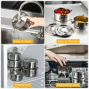 Zopeal 6 Pcs Stainless Steel Food Storage Containers with Lid Bento Lunch Boxes Reusable Metal Flat Canisters for Camping Trips Picnic Snacks Soups Salads Leftovers, 3 Sizes