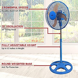 Brentwood Whisper Quiet 3-Speed 12-Inch Oscillating Pedestal Stand Fan (blue)