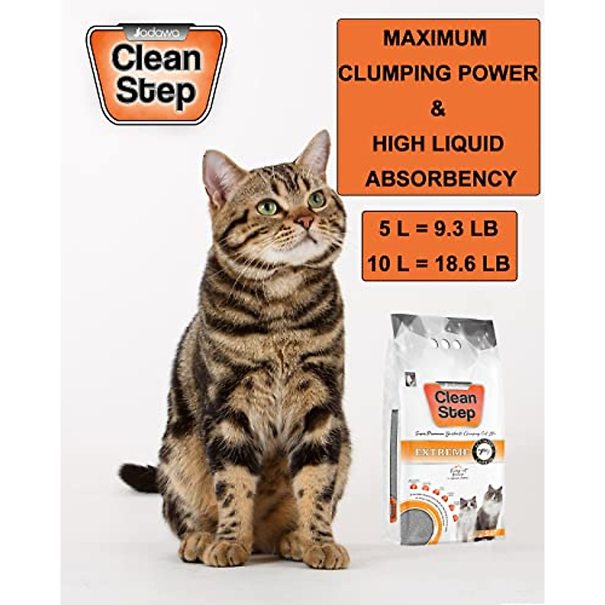 Jadawa Clean Step All Natural Cat Litter, Maximum Clumping Litter, 99.5% Dust Free (9.3 lb, Extreme-Activated Carbon)