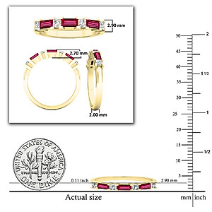 Dazzlingrock Collection 4x2mm Baguette Ruby & Princess White Diamond Wedding Band for Women in 10K Yellow Gold Size 6.5