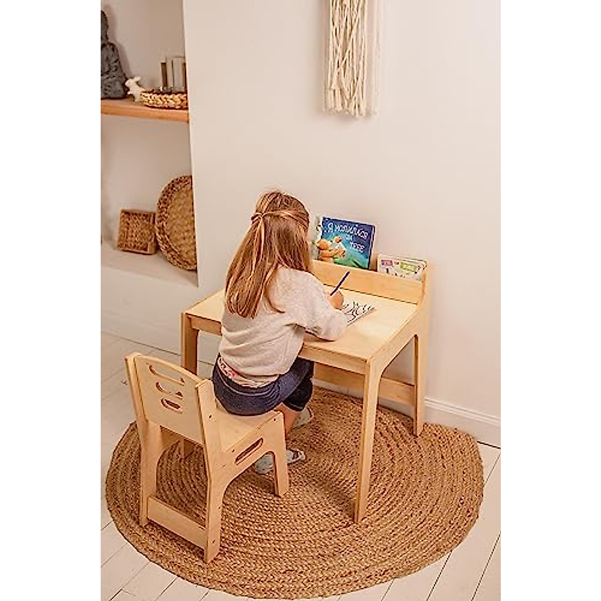 WOOD&ROOM Table with Chair for Children Room, Table for Learnig, Sturdy Table with Chair for Kids, Montessori Table, Art Table with Chair