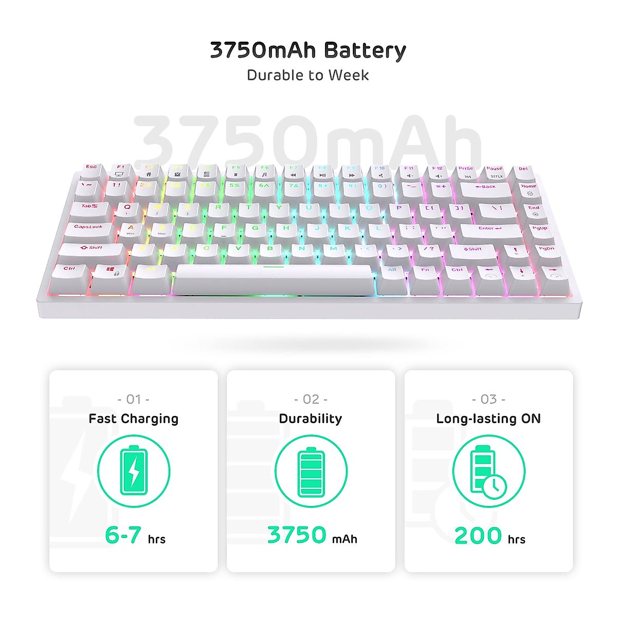 RK ROYAL KLUDGE RK84 Wireless RGB 75% Triple Mode BT5.0/2.4G/USB-C Hot Swappable Mechanical Keyboard, 84 Keys BT5.0 Gaming Keyboard w/High-Capacity Battery, Quiet Red Switch